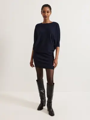 PHASE EIGHT Becca Batwing Knitted Dress - Navy