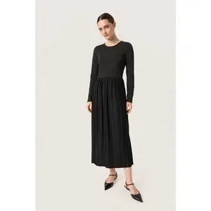 SOAKED IN LUXURY Simone Plisse Long Sleeve Maxi Dress - Black