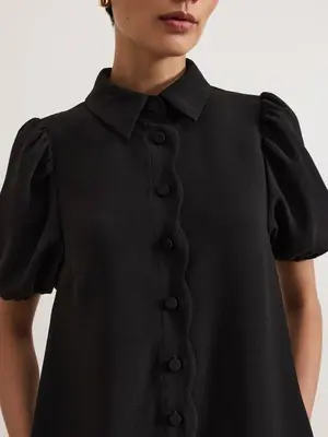 PHASE EIGHT Candice Scallop Detail Shirt Dress - Black