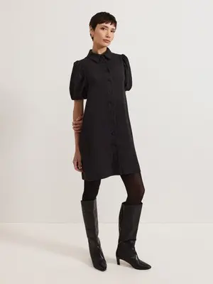 PHASE EIGHT Candice Scallop Detail Shirt Dress With Puff Sleeves - Black