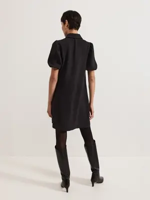 PHASE EIGHT Candice Scallop Detail Shirt Dress With Puff Sleeves - Black