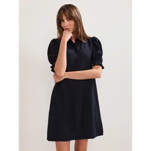 PHASE EIGHT Candice Scallop Detail Shirt Dress Navy