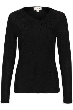 SOAKED IN LUXURY Knotted Long Sleeve Glitter Top - Black