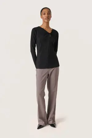SOAKED IN LUXURY Knotted Long Sleeve Glitter Top - Black