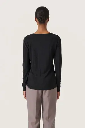 SOAKED IN LUXURY Knotted Long Sleeve Glitter Top - Black