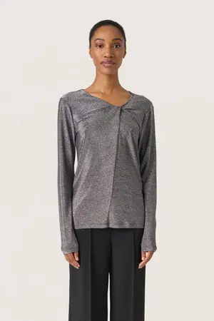 SOAKED IN LUXURY Knotted Long Sleeve Glitter Top - Silver
