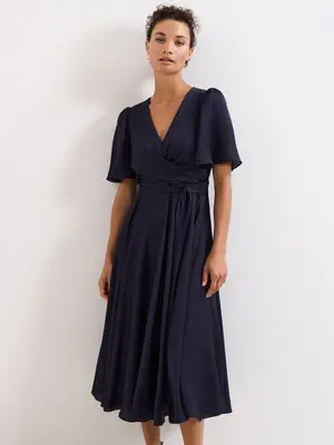 PHASE EIGHT Fluid Wrap Midi Dress - Navy
