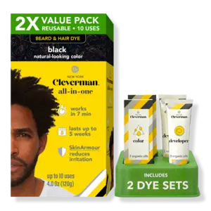 CLEVERMAN 2x Pack Coarse & Coily Hair Reusable Beard & Hair Dye Kit - Black