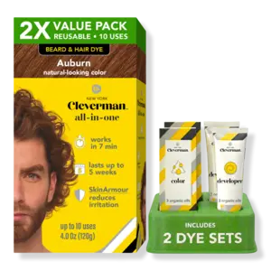 CLEVERMAN 2x Pack Reusable Beard & Hair Dye Kit Auburn