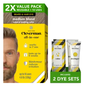 CLEVERMAN 2x Pack Reusable Beard & Hair Dye Kit - Medium Blond