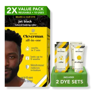 CLEVERMAN 2x Pack Coarse & Coily Hair Reusable Beard & Hair Dye Kit - Jet Black