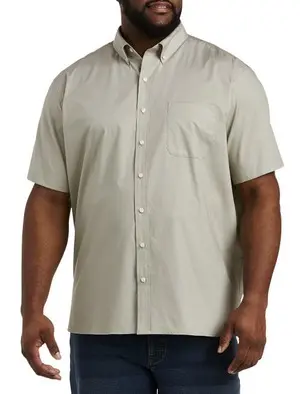 B+T ESSENTIALS Big & Tall Poplin Sport Shirt - Grey