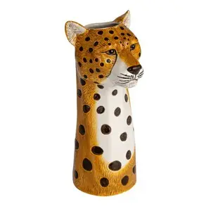 STORIED HOME Hand-painted Decorative Stoneware Cheetah Vase - Orange