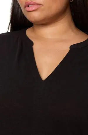 Sanctuary Organic Cotton Blend Split Neck T-shirt - Black