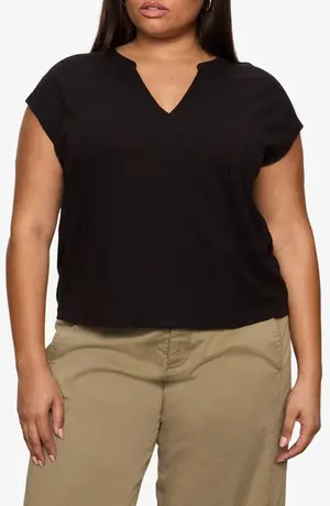 Sanctuary Organic Cotton Blend Split Neck T-shirt - Black