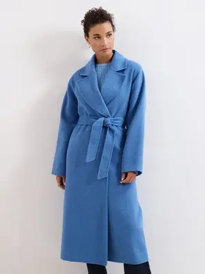 PHASE EIGHT Long Sleeve Belted Wrap Midi Coat - Blue