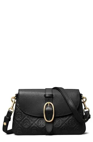Tory Burch Small T Monogram Leather Shoulder Bag - Black
