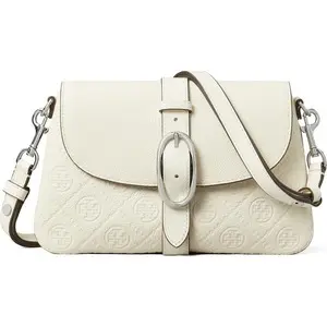 Tory Burch Small T Monogram Leather Shoulder Bag - Warm White