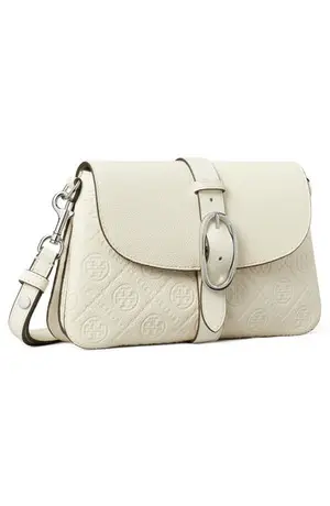Tory Burch Small T Monogram Leather Shoulder Bag - Warm White