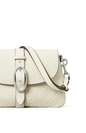 Tory Burch Small T Monogram Leather Shoulder Bag - Warm White