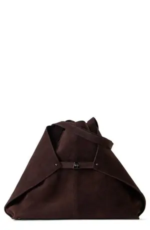 Akris Medium Ai Suede Convertible Shoulder Tote - Mocca