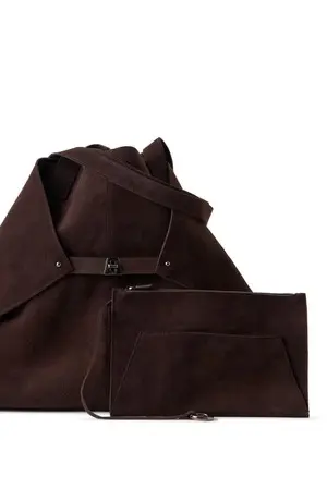 Akris Medium Ai Suede Convertible Shoulder Tote - Mocca