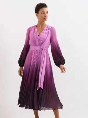 PHASE EIGHT Mira Ombre Tie Waist Midi Dress - Purple