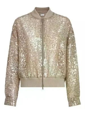 Brunello Cucinelli Sequin-embroidered Bomber Jacket - Neutrals
