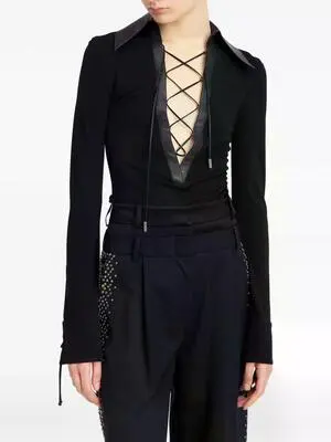 16Arlington Lace-up Collar Top - Black