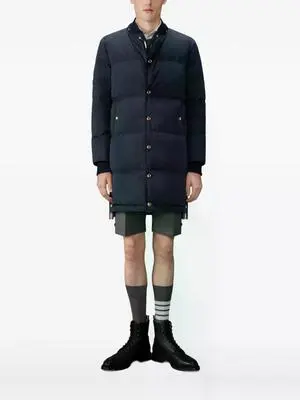 Thom Browne Hooded Button-fastening Coat - Blue