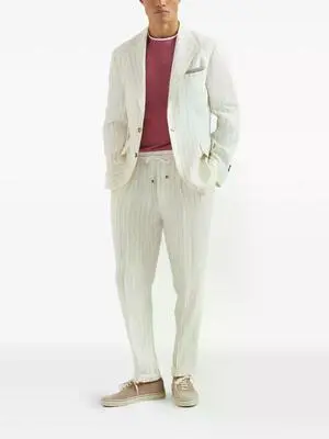Brunello Cucinelli Stripe Drawstring Pleated Trousers - Neutrals