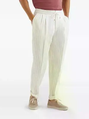 Brunello Cucinelli Stripe Drawstring Pleated Trousers - Neutrals