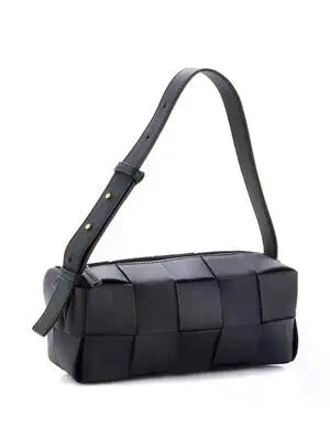 Bottega Veneta Cassette Maxi Intrecciato Leather Small Shoulder Bag - Black