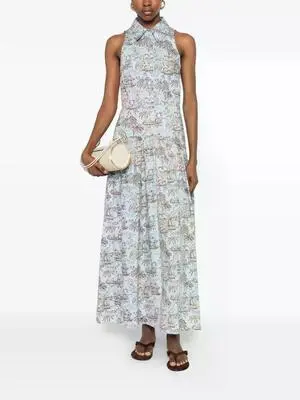 Staud Romy Polo-collar Maxi Dress - Blue