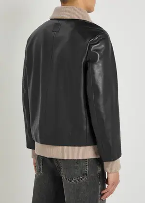 Loewe Layered Ribbed-trim Leather Jacket