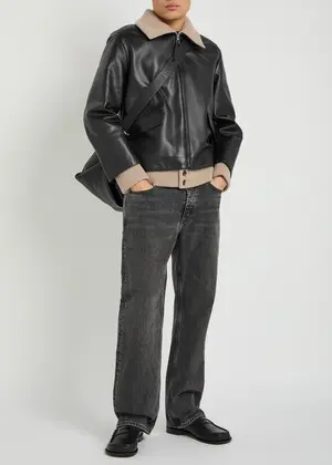 Loewe Layered Ribbed-trim Leather Jacket