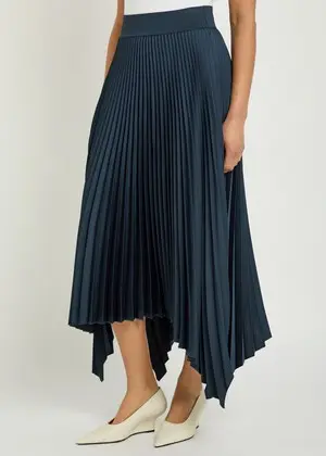 JOSEPH Ade Plissé Satin Midi Skirt - Indigo