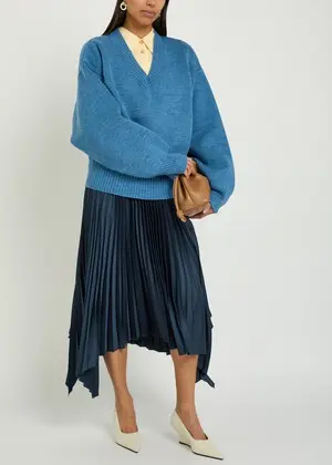 JOSEPH Ade Plissé Satin Midi Skirt - Indigo