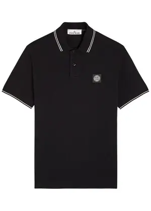 Stone Island Piqué Cotton Polo Shirt - Black