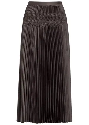 JOSEPH Hayes Plissé Satin Midi Skirt - Brown