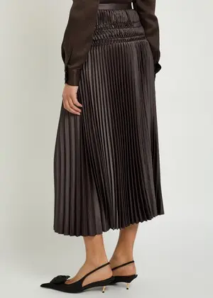 JOSEPH Hayes Plissé Satin Midi Skirt - Brown