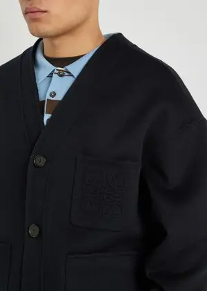 Loewe Embossed-anagram Wool And Cashmere-blend Cardigan