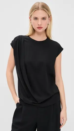 Vince Relaxed Drape Top - Black