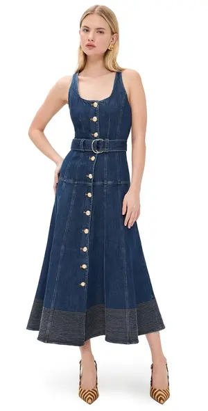 Cinq À Sept Kehlani Sleeveless Midi Denim Dress - Tide