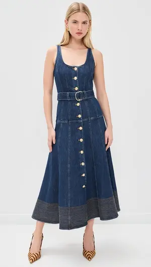 Cinq À Sept Kehlani Sleeveless Midi Denim Dress - Tide