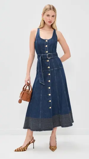 Cinq À Sept Kehlani Sleeveless Midi Denim Dress - Tide
