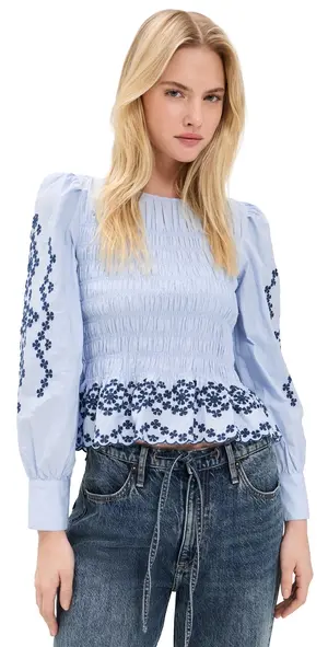 Rails Floral Embroidered Tabi Blouse