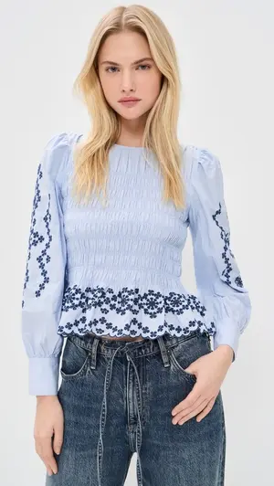 Rails Floral Embroidered Tabi Blouse