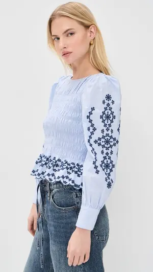 Rails Floral Embroidered Tabi Blouse