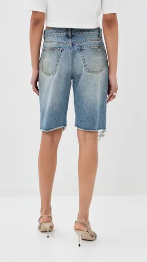 AREA Crystal Fray Denim Shorts